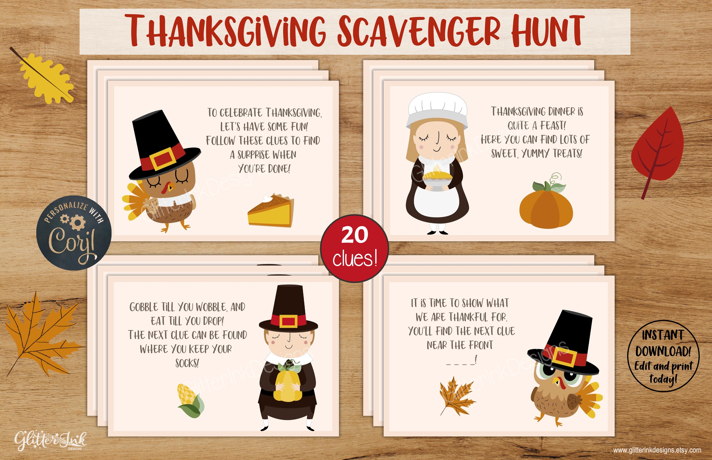 Thanksgiving Scavenger Hunt Clue Cards / Thanksgiving Treasure Hunt ...