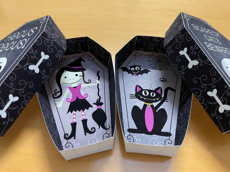 FOUR Halloween Printable Coffin Favor Boxes Template, Trick or Treat ...