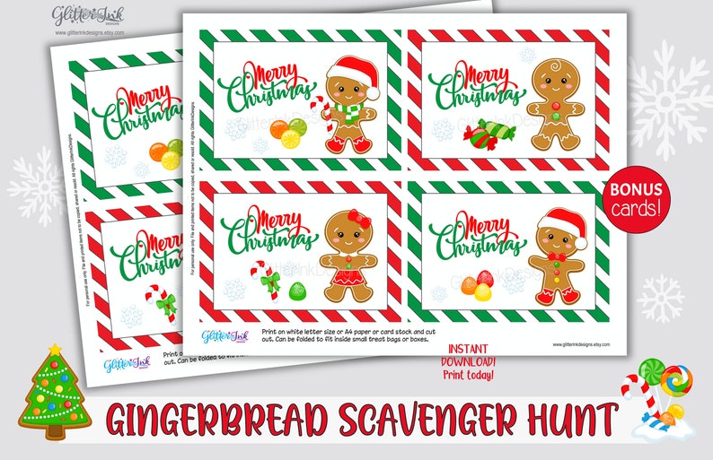 Gingerbread Scavenger Hunt Clue Cards, Christmas Printable Treasure ...
