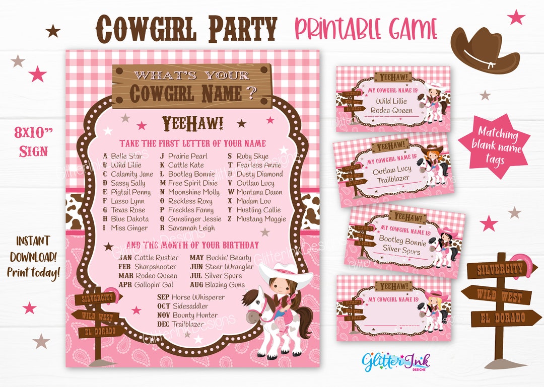 What's Your Cowgirl Name Printable Party Game, Wild West Sign With Name ...