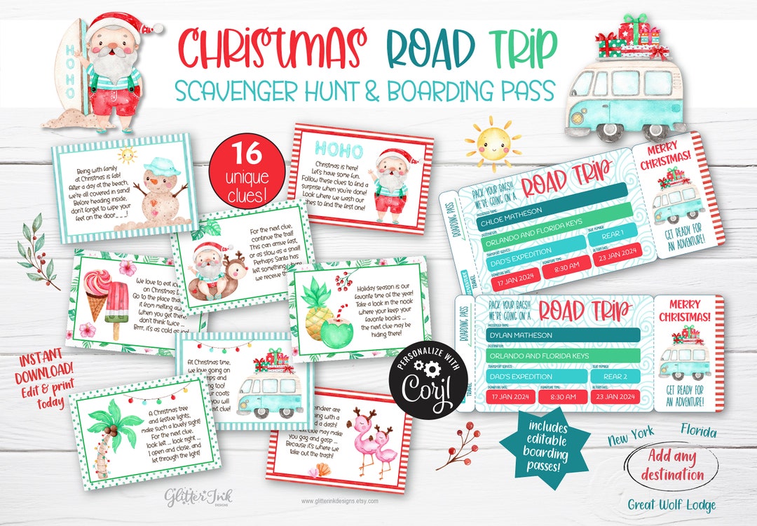 Christmas Surprise Road Trip Reveal Scavenger Hunt Boarding Pass ...