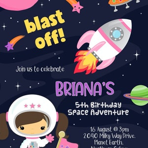 Outer Space Party Printable Invitation / Space Girl Astronaut ...