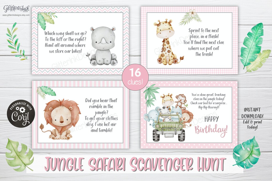 Safari Scavenger Hunt Clue Cards / Jungle Party Treasure Hunt | Etsy