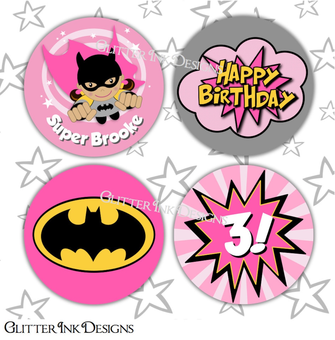 Super Hero Party Printable Cupcake Toppers / Pink Super Girl Favor Bag ...
