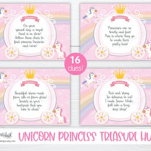 Princess Party Printable Treasure Hunt Clues, Fairytale Rainbow Unicorn ...