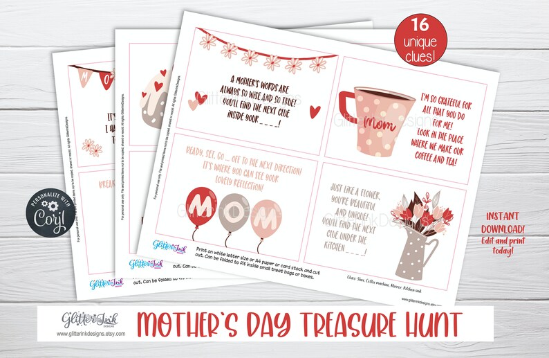 Mother's Day Scavenger Hunt / Happy Mothers Day Treasure Hunt Clues ...