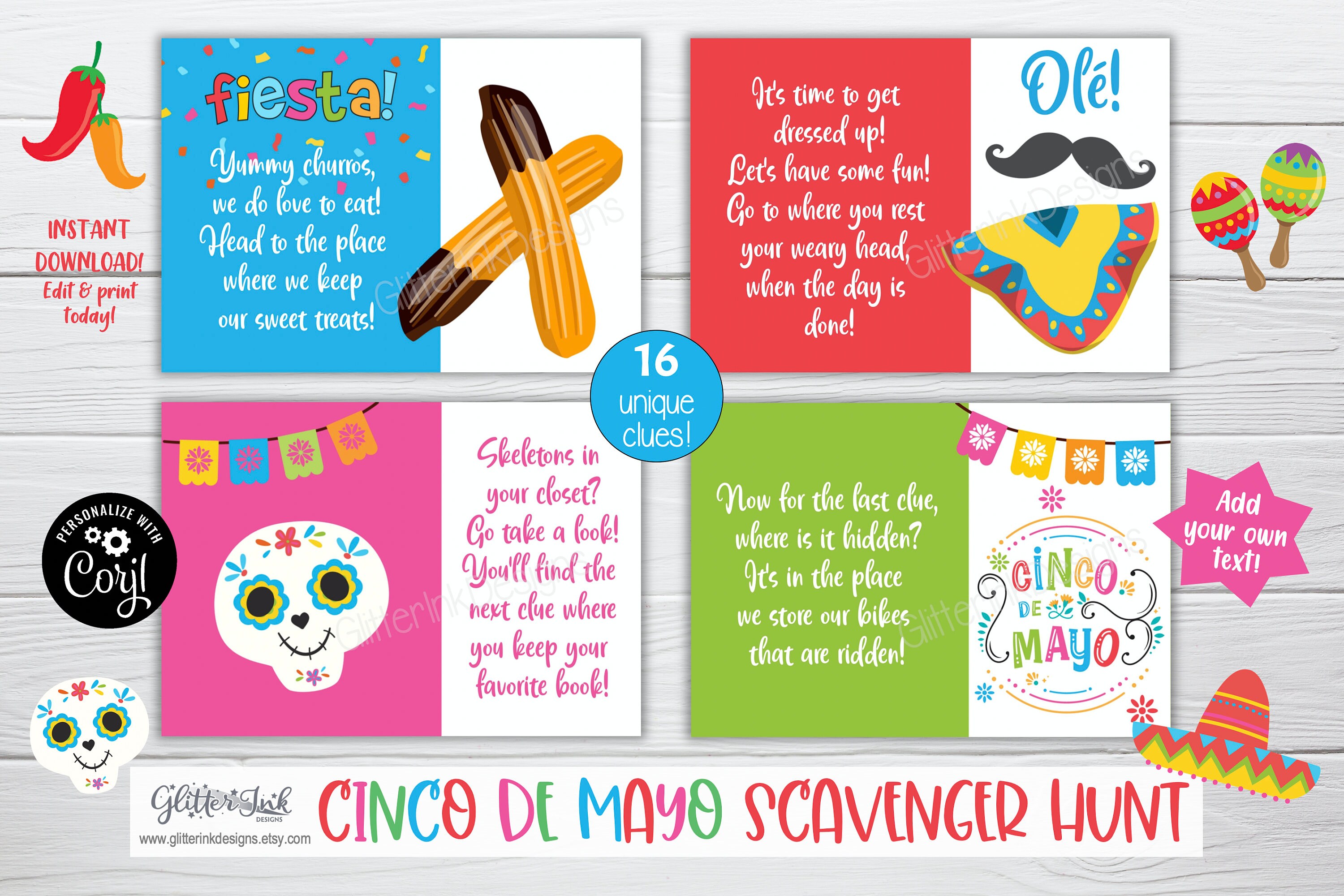 Cinco De Mayo Scavenger Hunt for Kids, Mexican Fiesta Editable Treasure ...