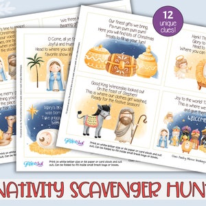 Nativity Scene Christmas Carols Scavenger Hunt Clue Cards for Kids ...