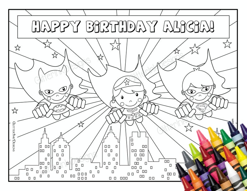 Super Hero Party Coloring Page / Flying Super Heroes Colouring - Etsy
