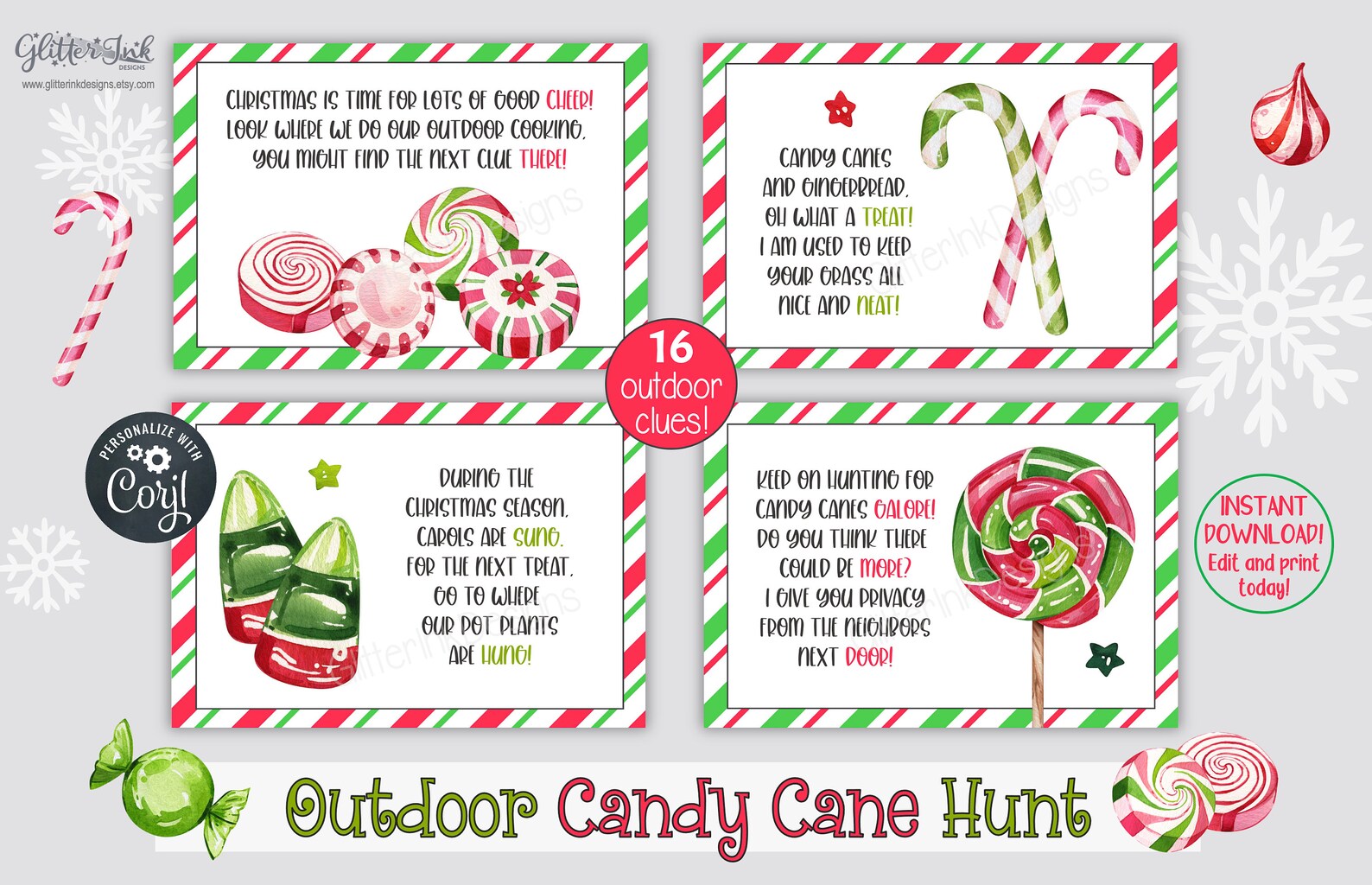 Outdoor Christmas Candy Cane Hunt Clue Cards, Peppermint Fun Family ...