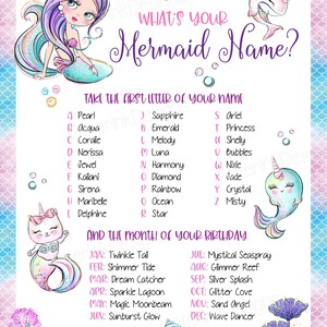 What's Your Mermaid Name Printable Party Game, Under the Sea Birthday ...