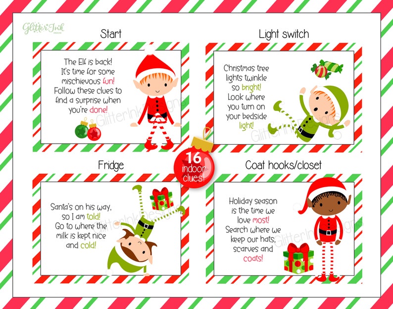 Christmas Elves Kids Treasure Hunt, Cheeky Elf Scavenger Hunt Clue ...