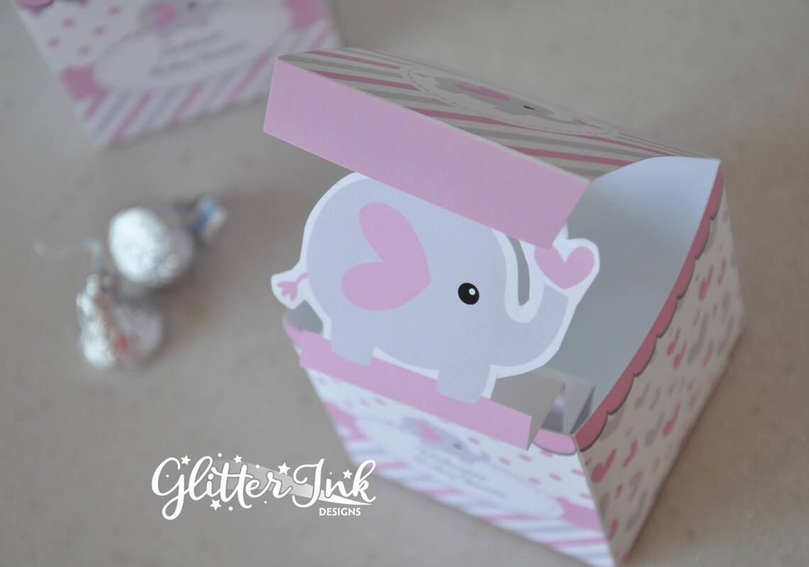 Pink and Grey Elephant Baby Shower Pop up Favor Box Jack in the Box ...