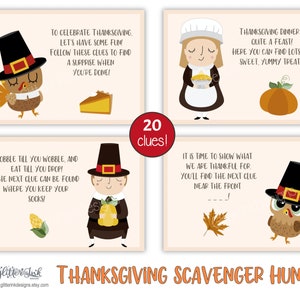 Thanksgiving Scavenger Hunt Clue Cards / Thanksgiving Treasure Hunt ...