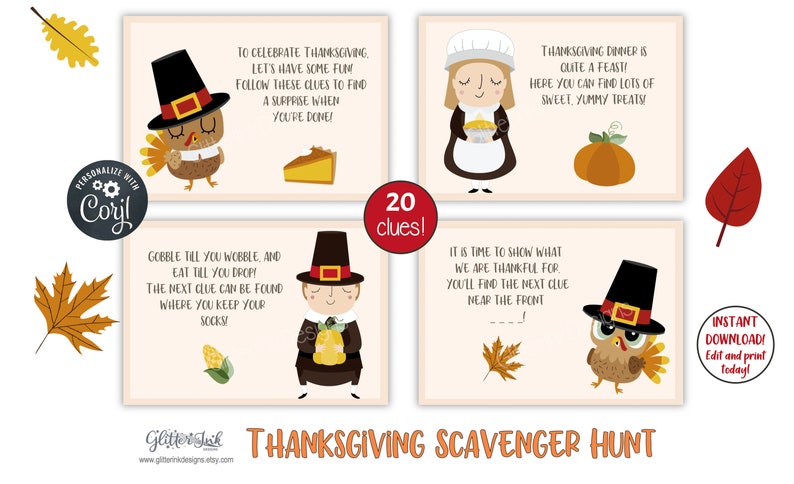 Thanksgiving Scavenger Hunt Clue Cards / Thanksgiving Treasure - Etsy