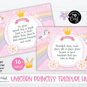 Princess Party Printable Treasure Hunt Clues, Fairytale Rainbow Unicorn ...