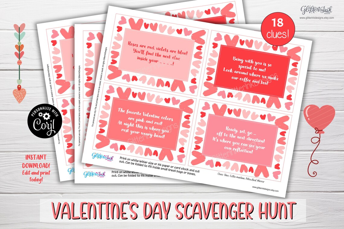 Valentine's Day Scavenger Hunt Clue Cards / Valentines Day | Etsy