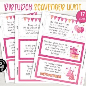 Birthday Party Scavenger Hunt Clue Cards & Sign / Kids Treasure Hunt ...