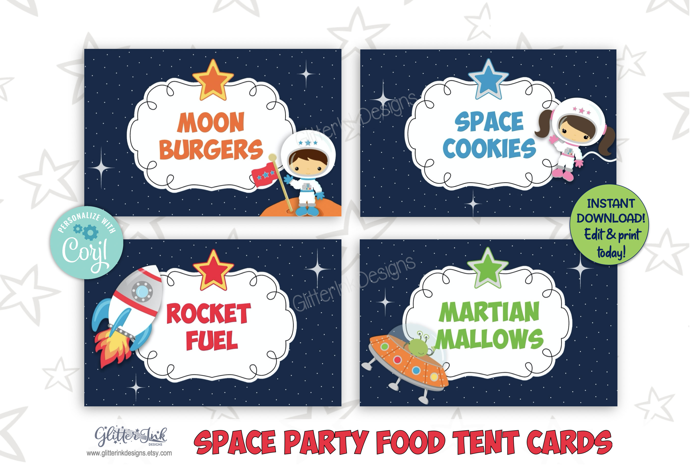 Party Supplies Printable outer space birthday party food labels Planets ...
