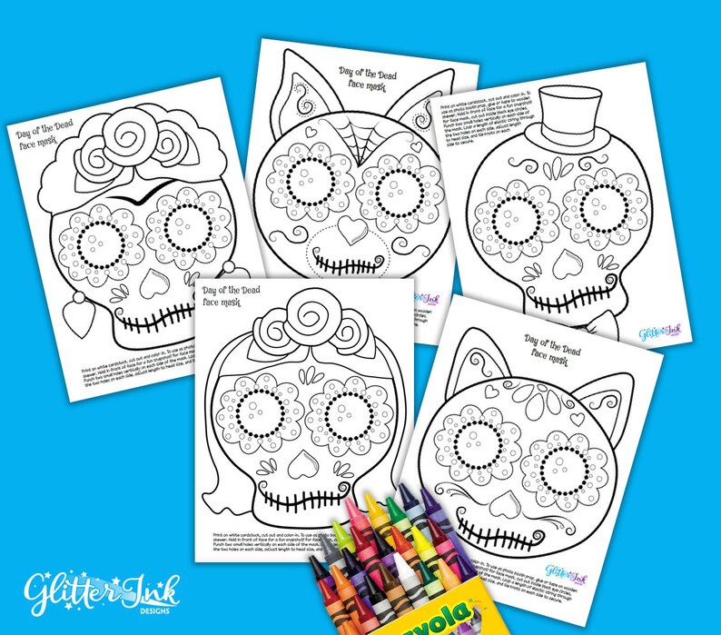 Day of the Dead Sugar Skull Mask Coloring Pages, Printable Día De Los ...