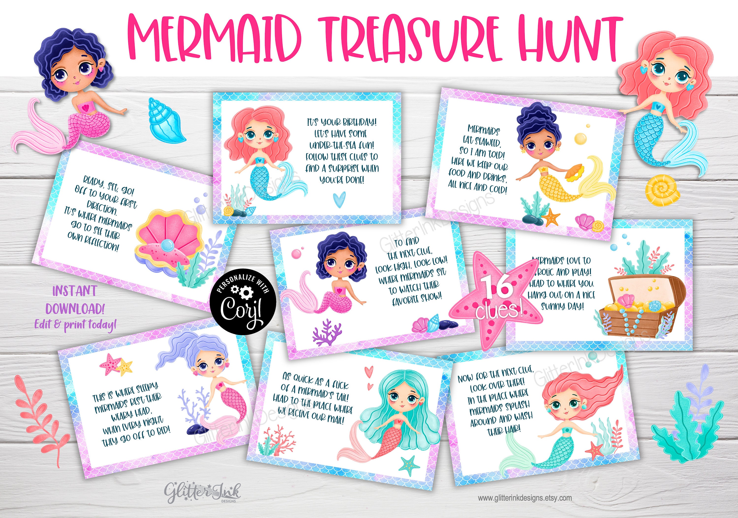Mermaid Scavenger Hunt Clue Cards / Mermaid Treasure Hunt - Etsy UK