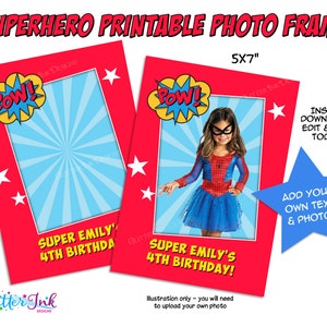 Super Hero Photo Frame Thank You Card Party Favors, Superhero Printable ...