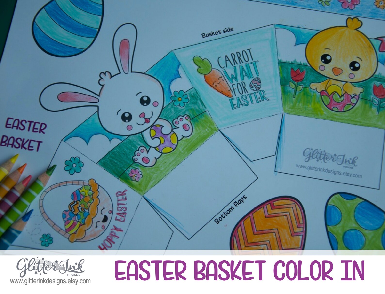 Mini Easter Basket Coloring Page / Easter Chick and Easter | Etsy