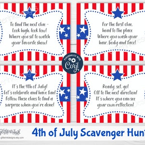 4th of July Scavenger Hunt Clue Cards / Fourth of July Treasure Hunt ...