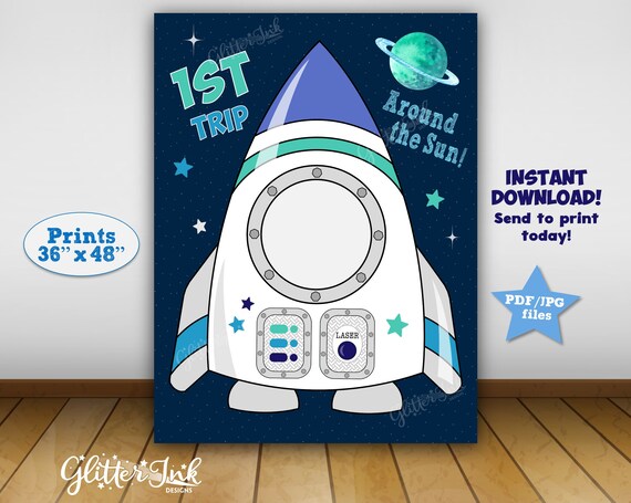 PRINTABLE 36x48" 1st trip around the sun Outer space party photo booth ...