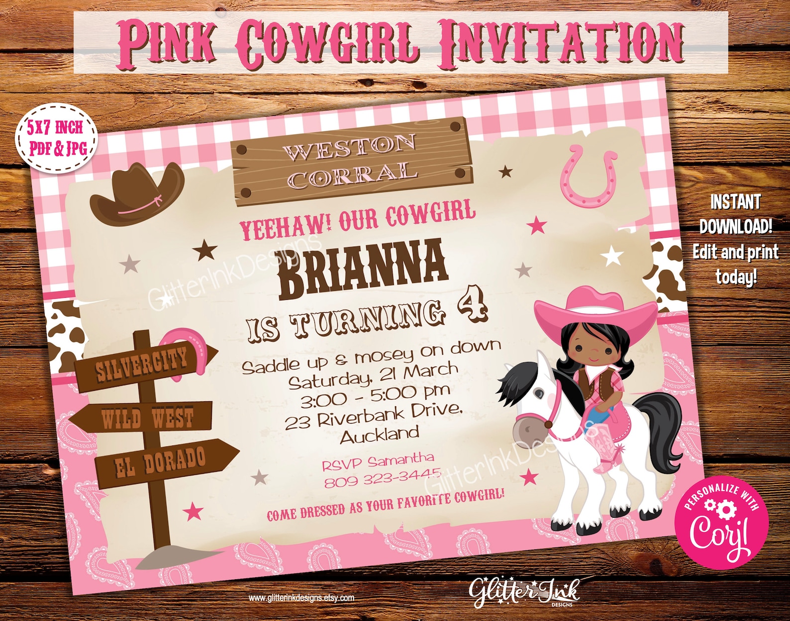 Pink Cowgirl Party Printable Invitation / Wild West Cowboy - Etsy