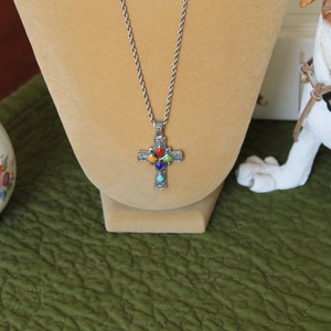 Marcasite Cross With Five Diamond Shaped Gemstones on Top, Turquoise ...