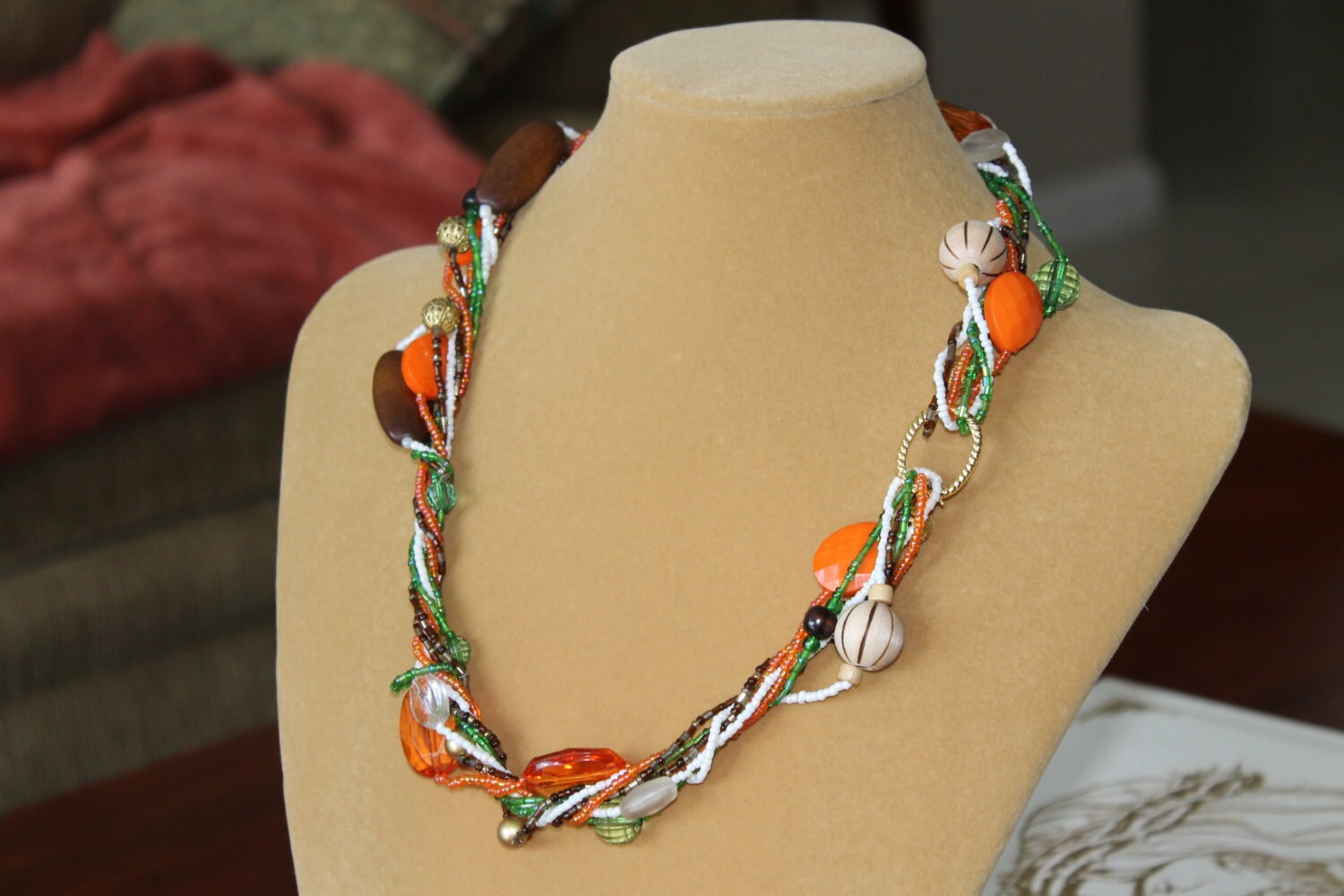 Wild and Colorful Twister Necklace, Four Continuous Bead Strands,autumn ...