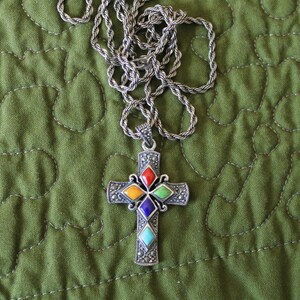 Marcasite Cross With Five Diamond Shaped Gemstones on Top, Turquoise ...