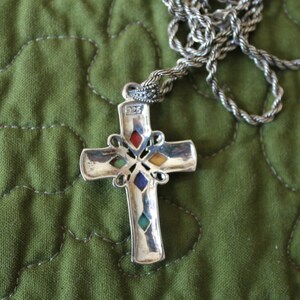 Marcasite Cross With Five Diamond Shaped Gemstones on Top, Turquoise ...
