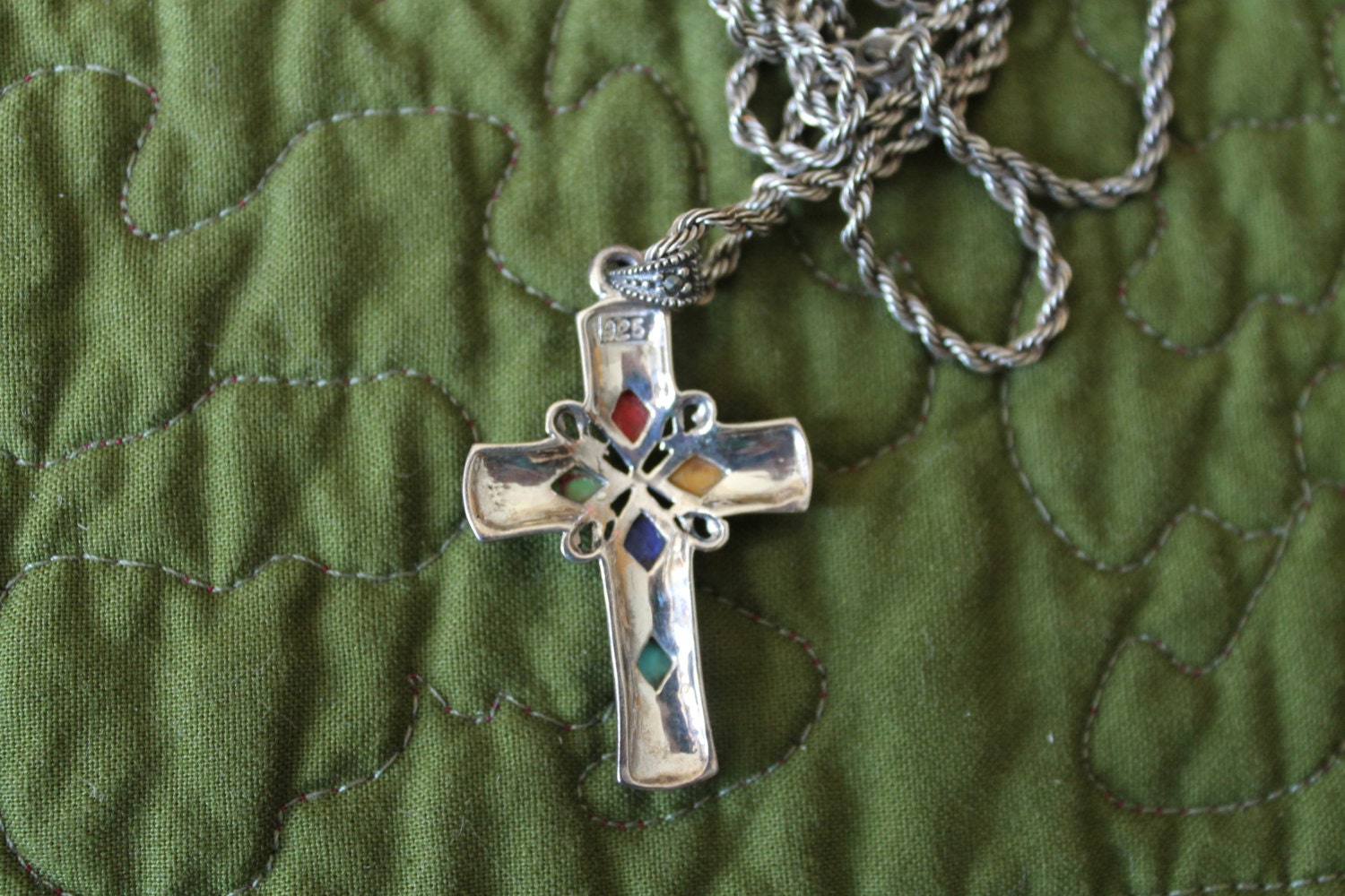 Marcasite Cross With Five Diamond Shaped Gemstones on Top - Etsy