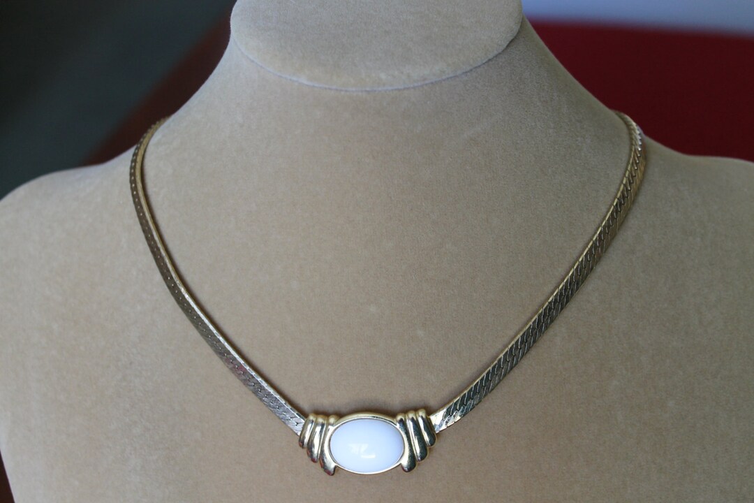 Trifari 17 Inch Necklace With White Lucite Cabochon, Trifari Collector ...