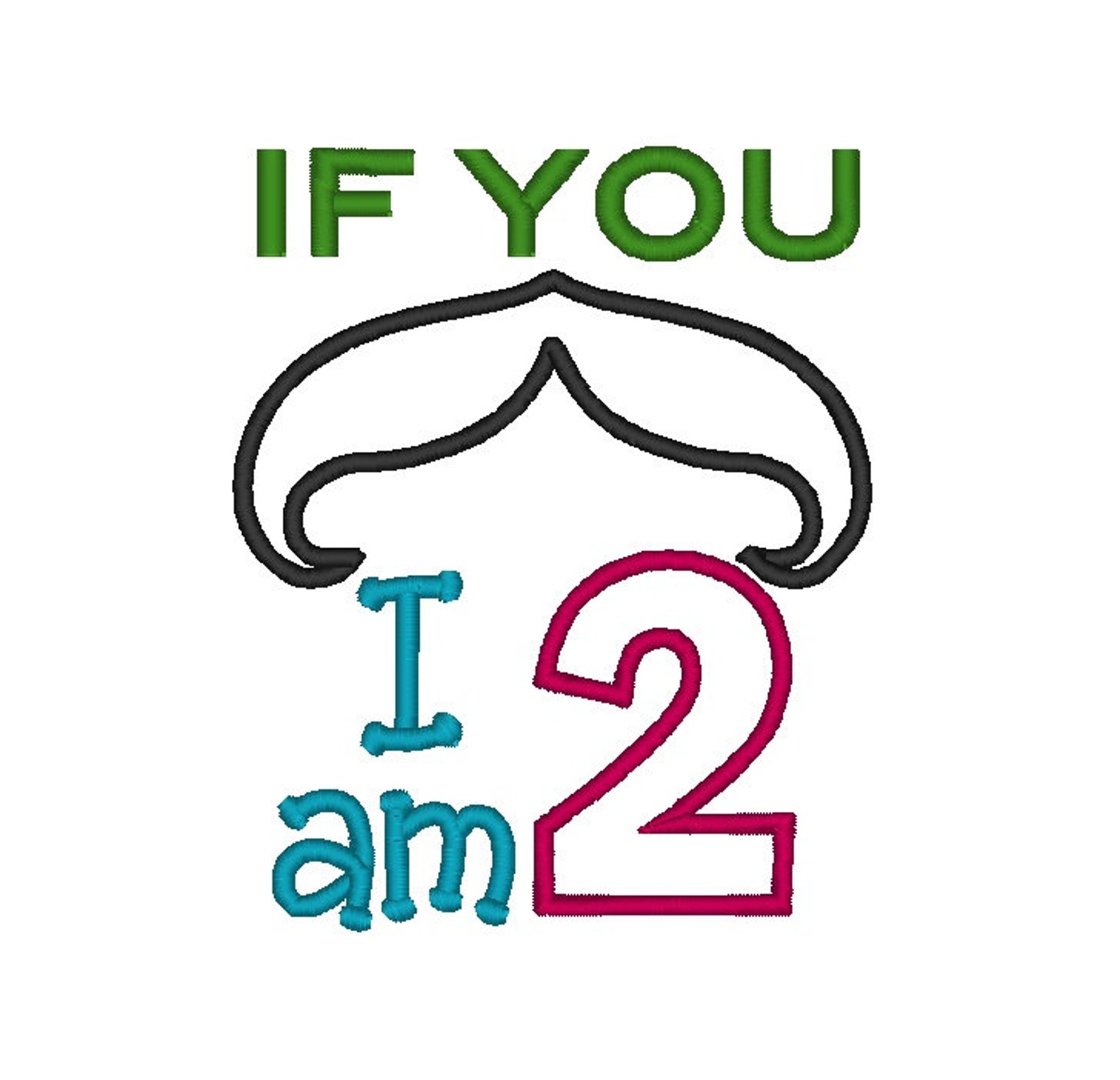 If You Mustache I Am Two 2 Birthday APPLIQUE. Instant DOWNLOAD - Etsy