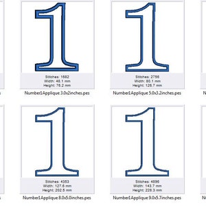 Number One 1 Applique in 8 Sizes. INSTANT DOWNLOAD. Machine Embroidery ...