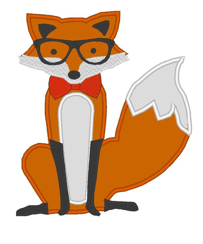 Fox Applique in Glasses 3 Sizes. Instant Download Machine - Etsy