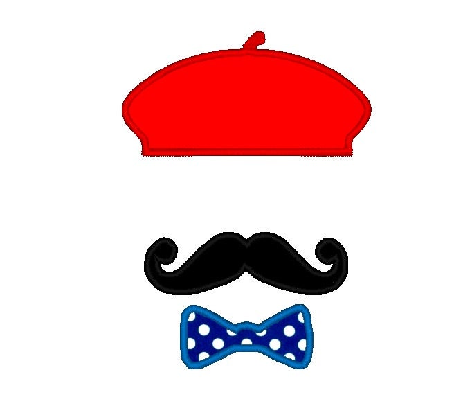 Moustache Mustache Beret Bow Tie APPLIQUE. INSTANT DOWNLOAD - Etsy