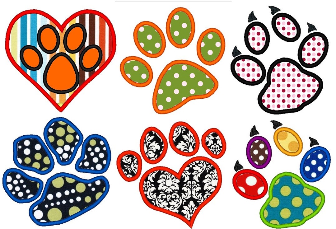 Paws Collection of 7 Paw Prints Dog Applique. INSTANT DOWNLOAD Machine ...