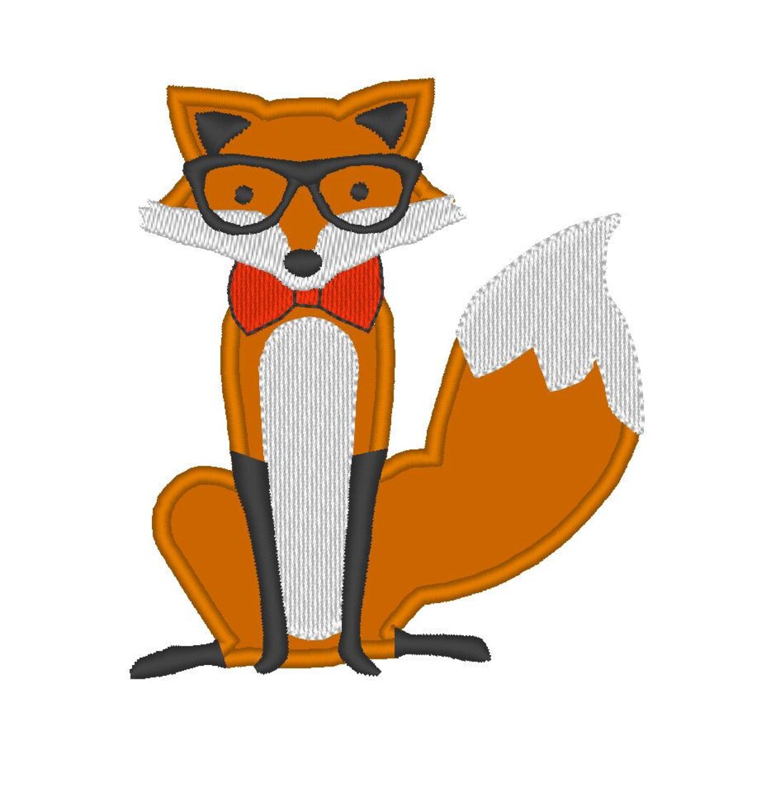 Fox Applique in Glasses 3 Sizes. Instant Download Machine Embroidery ...