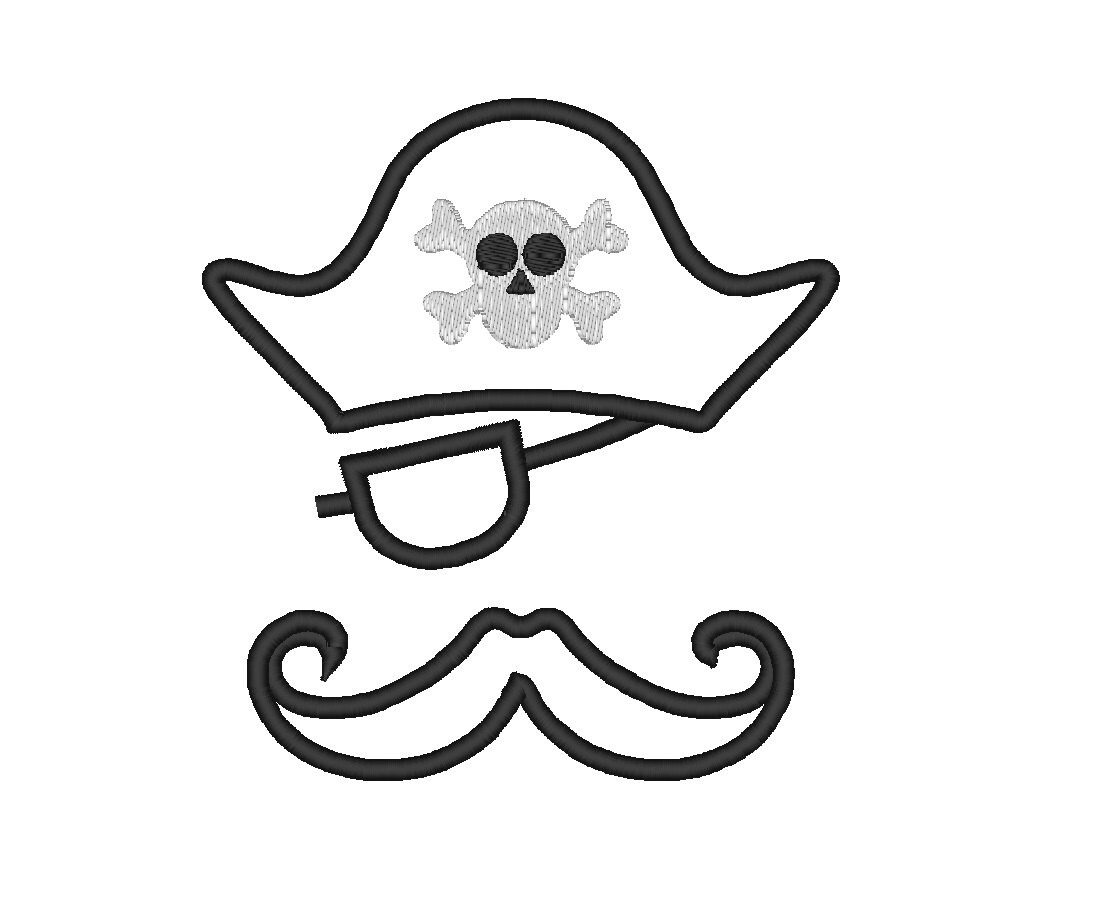 Pirate Hat Patch Mustache Applique . INSTANT DOWNLOAD. Machine | Etsy