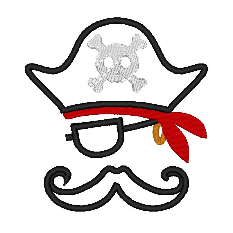 Pirate Hat Patch Scarf Earring Mustache Applique . INSTANT - Etsy