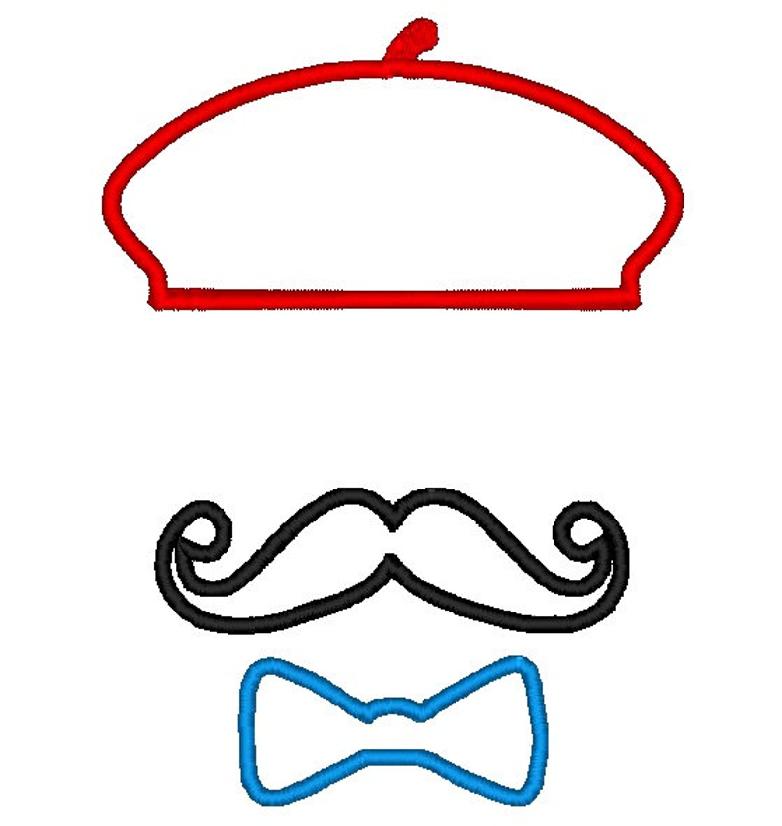 Moustache Mustache Beret Bow Tie APPLIQUE. INSTANT DOWNLOAD - Etsy
