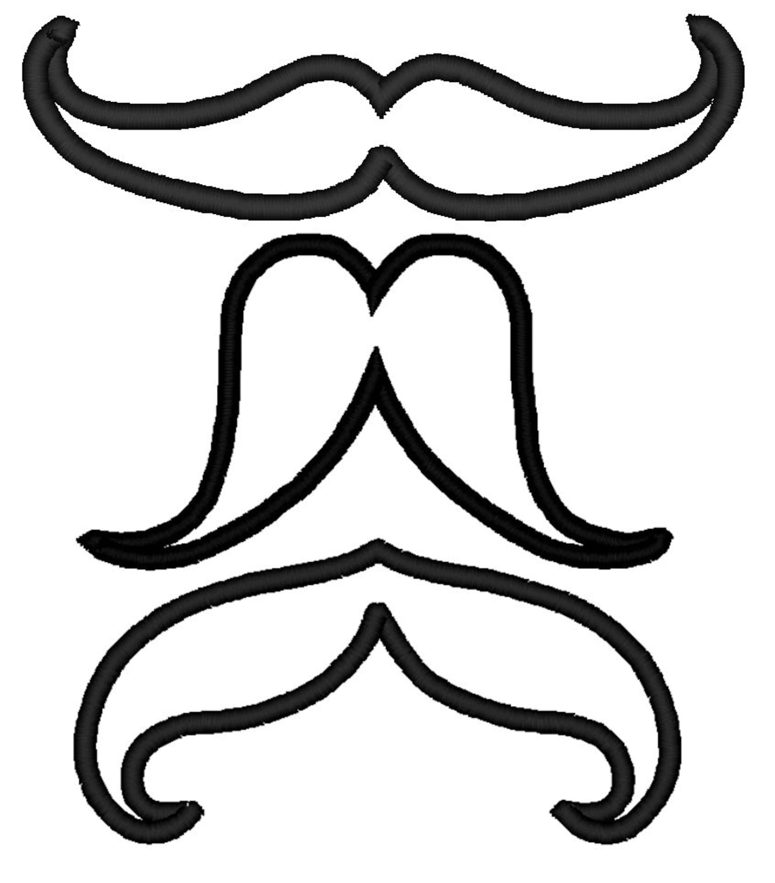 Moustache Mustache Set of 6 Silhouette APPLIQUE. Machine Embroidery ...