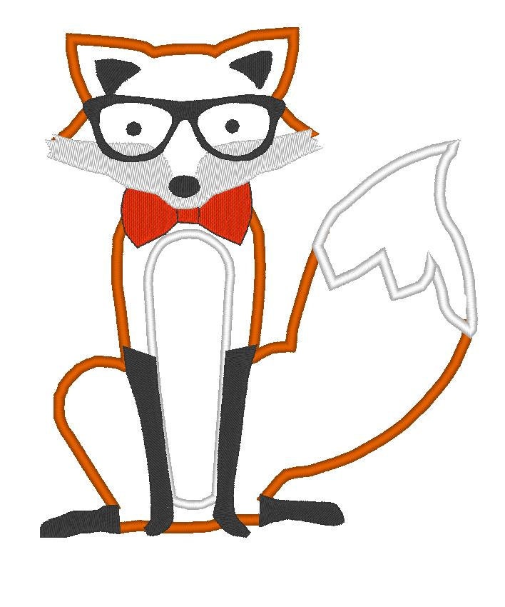 Fox Applique in Glasses 3 Sizes. Instant Download Machine - Etsy