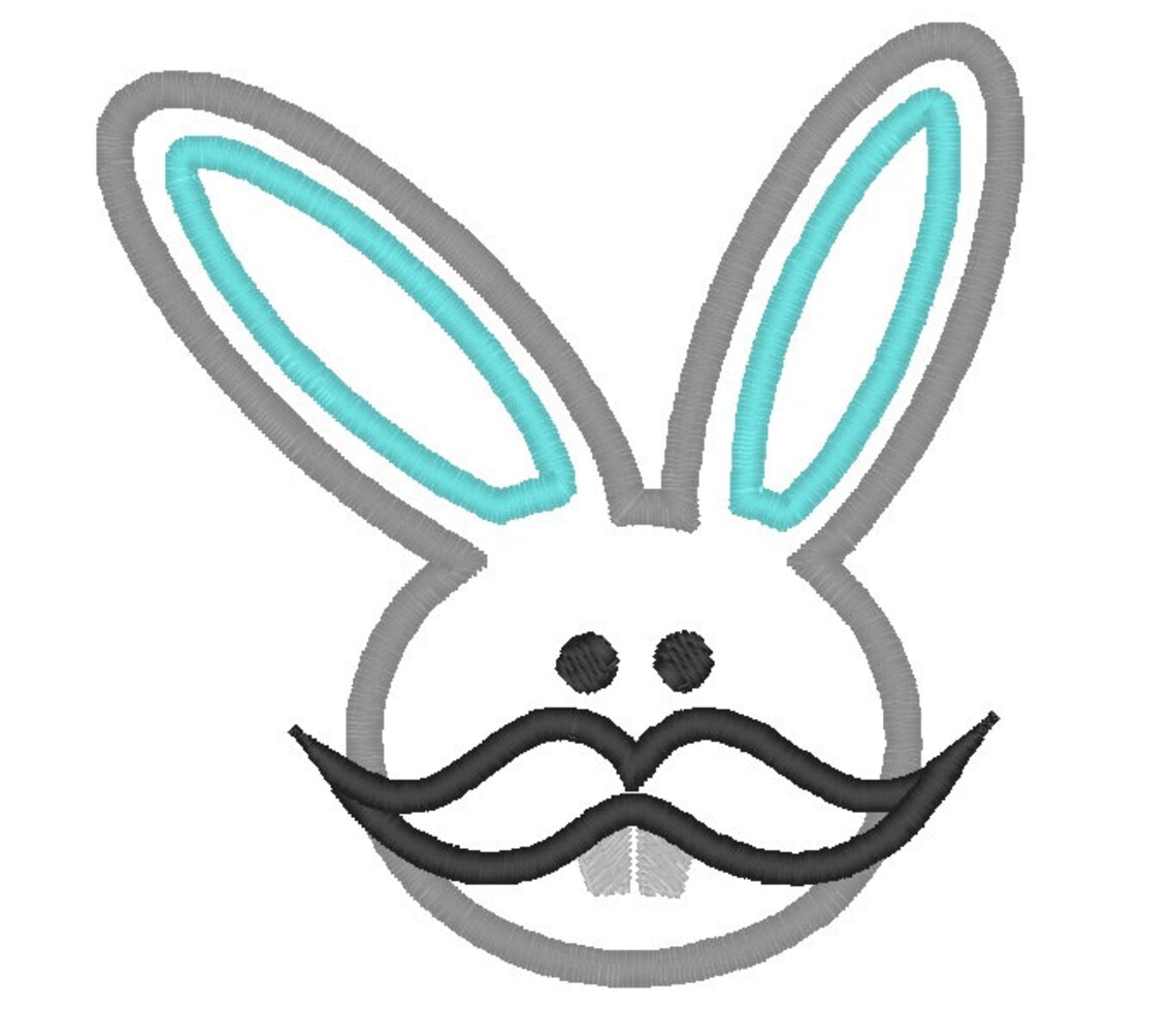Easter Bunny Rabbit with Mustache APPLIQUE. Instant download | Etsy