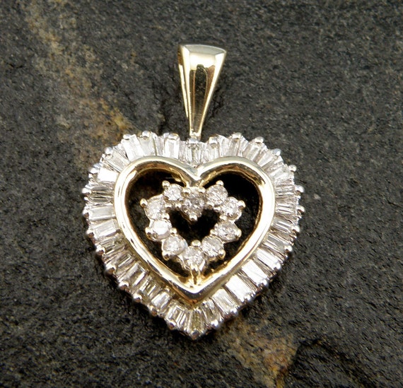 Beautiful 1.00cttw Diamond Heart Shape Pendant-10K Yellow | Etsy