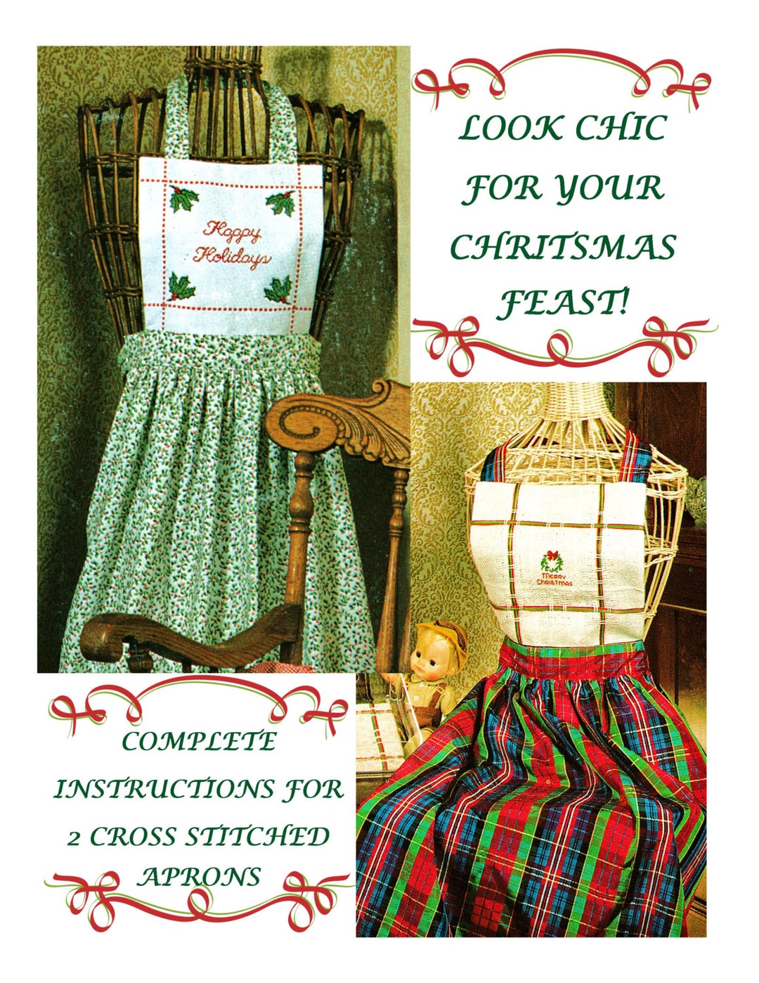Digital Download 2 Cross Stitch Christmas Aprons Pattern-pdf Sew ...